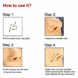 Double Hoop Nose Ring for Single Piercing,Snug Spiral Nose Ring 20G 8mm Thin Nose Rings Hoops Piercing Jewelry for Women Men(Right Side 4PCS 8mm)
