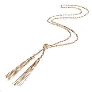 Lariatneck Long Necklaces for Women Gold Necklaces Tassel Y Necklaces Adjustable Knot Chain Tassel Pendant Necklaces gold Costume Jewelry for women