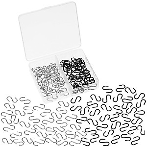 100 Pcs 1/2 Inch Mini S Hooks for Hanging Small S Hooks Connectors Stainless Steel S Shaped Hooks with Storage Box for DIY Crafts Hanging Jewelry Key Chain Tags(Black, Silver)