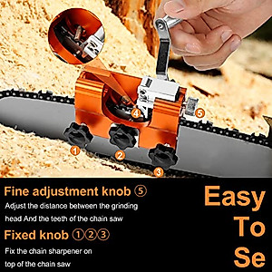 Chainsaw Sharpener, Chainsaw Sharpening Jig Hand Crank with 3 Grinding Rod, Portable Manual Steel Chainsaw Blade Sharpener Tool Attachment for Gas/Electric Chain Saw, Lumberjack and Garden Worker