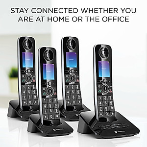 Motorola Voice D8714 Cordless Phone System w/4 Digital Handsets + Bluetooth to Cell, Answering Machine, Call Block - Black