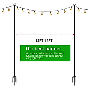 Xflism Outdoor 9FT Metal Poles with Hooks for Hanging String Lights 2 Pack - Garden, Backyard, Patio Lighting Stand for Parties, Wedding, Black