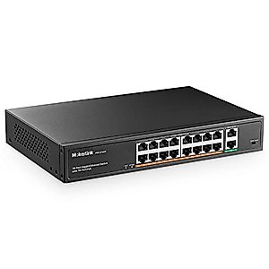 MokerLink 18 Port Gigabit PoE Switch, 16 Gigabit PoE+ Ports, 2 Gigabit Uplink, 250W IEEE802.3af/at, Metal Rackmount Unmanaged Plug and Play Ethernet Switch