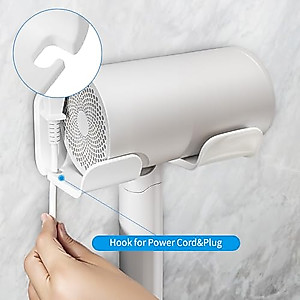 Gjinxi 2Pcs Universal Hair Dryer Holder, Blow Dryer Holder Wall Mounted, Adhesive Hair Dryer Hook with Plug&Cord, Sticke on Wall Hair Dryer Organizer for Cabinet Bathroom (White)