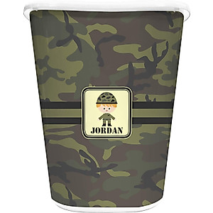 RNK Shops Personalized Green Camo Waste Basket - Double Sided (Black)