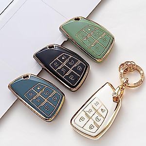 Gematay for Buick Chevy Key Fob Cover with Keychain, Key Shell Cover Holder Compatible Chevy Silverado Buick Envision GMC Sierra 1500 Smart Key Fob, Black