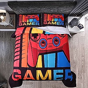Gaming Comforter Modern Gamepad Bedding Set Video Game Gamepad Comforter Set for Teens Boys with 1 Comforter (90"*90") and 2 Pillowcases(Queen, Game color5)