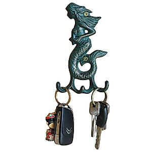 Mermaid Cast Iron Wall Hook, Decorative Metal Key Hanger, Towel Hook with Screws and Anchors