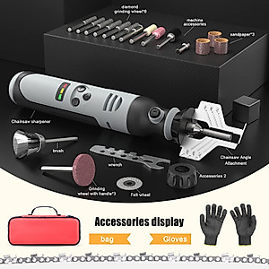 E-SDS Cordless Chainsaw Sharpener, Electric Handheld Chainsaw Sharpening Kit, Multi-Function High Speed Chain Saw Sharpen Tool Set Battery Powered with 6pcs Diamond Sharpening Wheels