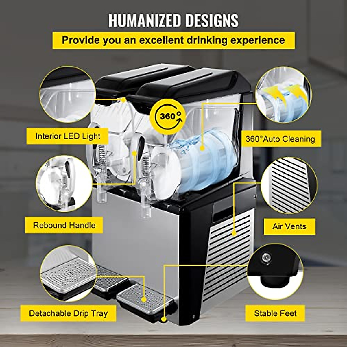 VEVOR Commercial Slushy Machine, 20L Double Tank Slushie Machine, 900W Frozen Drink Machine, Commercial Margarita Smoothies Maker Automatic Cleaning, Slushy Machine for Restaurants Cafes Bars