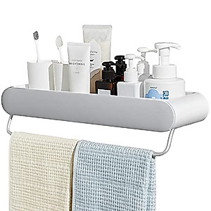 TOPHOME Bathroom Rack Single-Layer Wall Mounted Floating Shelves Bathroom Storage Shelf Toilet Storage Shelf with Towel Bar for Bathroom, Kitchen, Laundry Room(No Drilling)