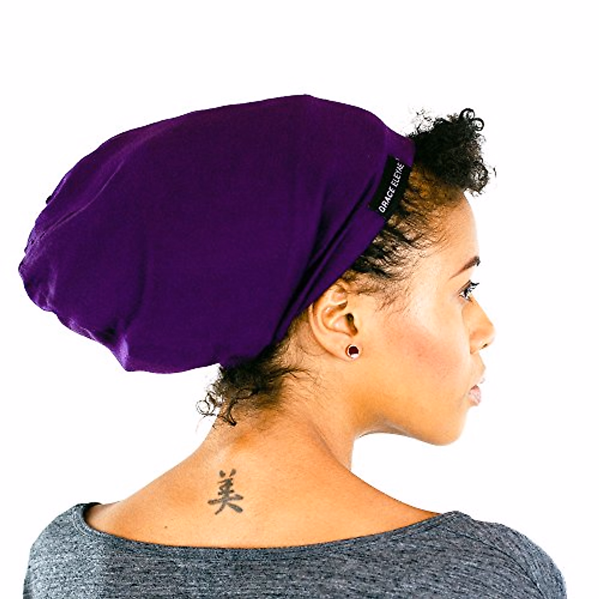 Grace Eleyae GE Sleep Cap | Slap Silky Sleeping Stylish Beanie Hat Premium Quality Head Cover for Curly Hair Women Soft & Smooth Sleep Caps (Purple)