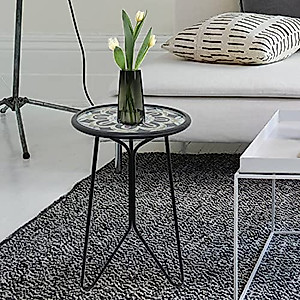 LIFFY Outdoor Side Tables, 12" Weather Resistant Metal & Glass Patio Accent Side Table, Indoor Small Round Home Decorative End Table, Plant Stands Table Outside, for Yard Balcony Garden Bedside