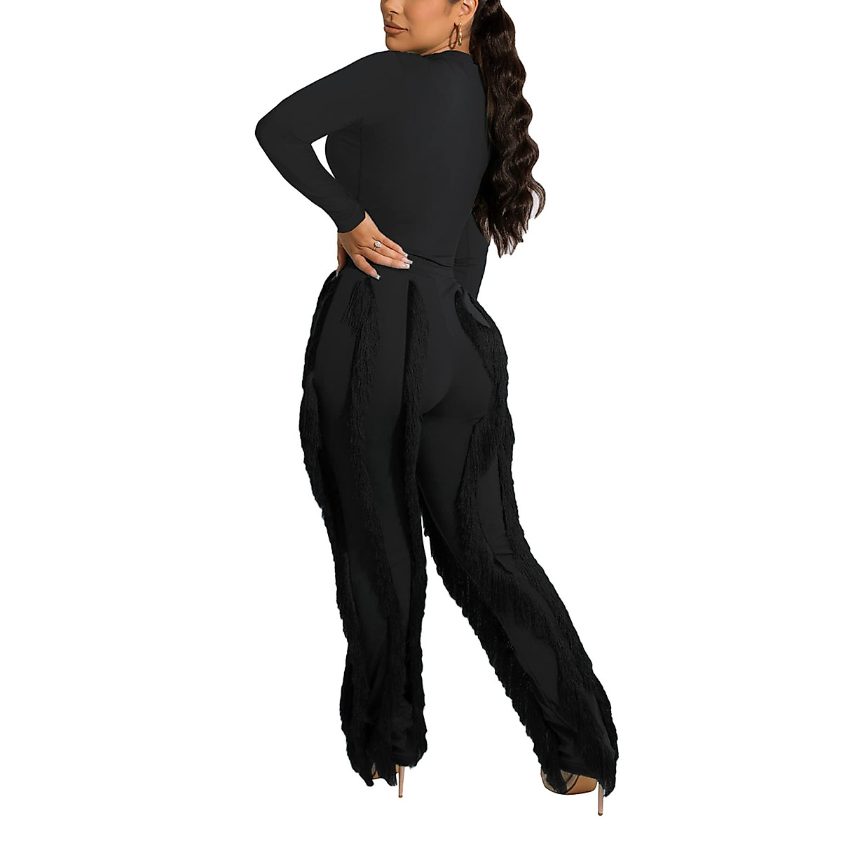 Vakkest Tassel Bodycon Long Pants Tracksuit Sets for Women Ladies Girls Females Two Piece Outfits Activewear Sweatpants