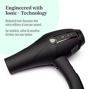 Professional Series Stealth Ionic+ Technology Hair Blow Dryer with Diffuser by MINT | Extremely Quiet with 1875 Watts of Salon-Grade Drying Power.