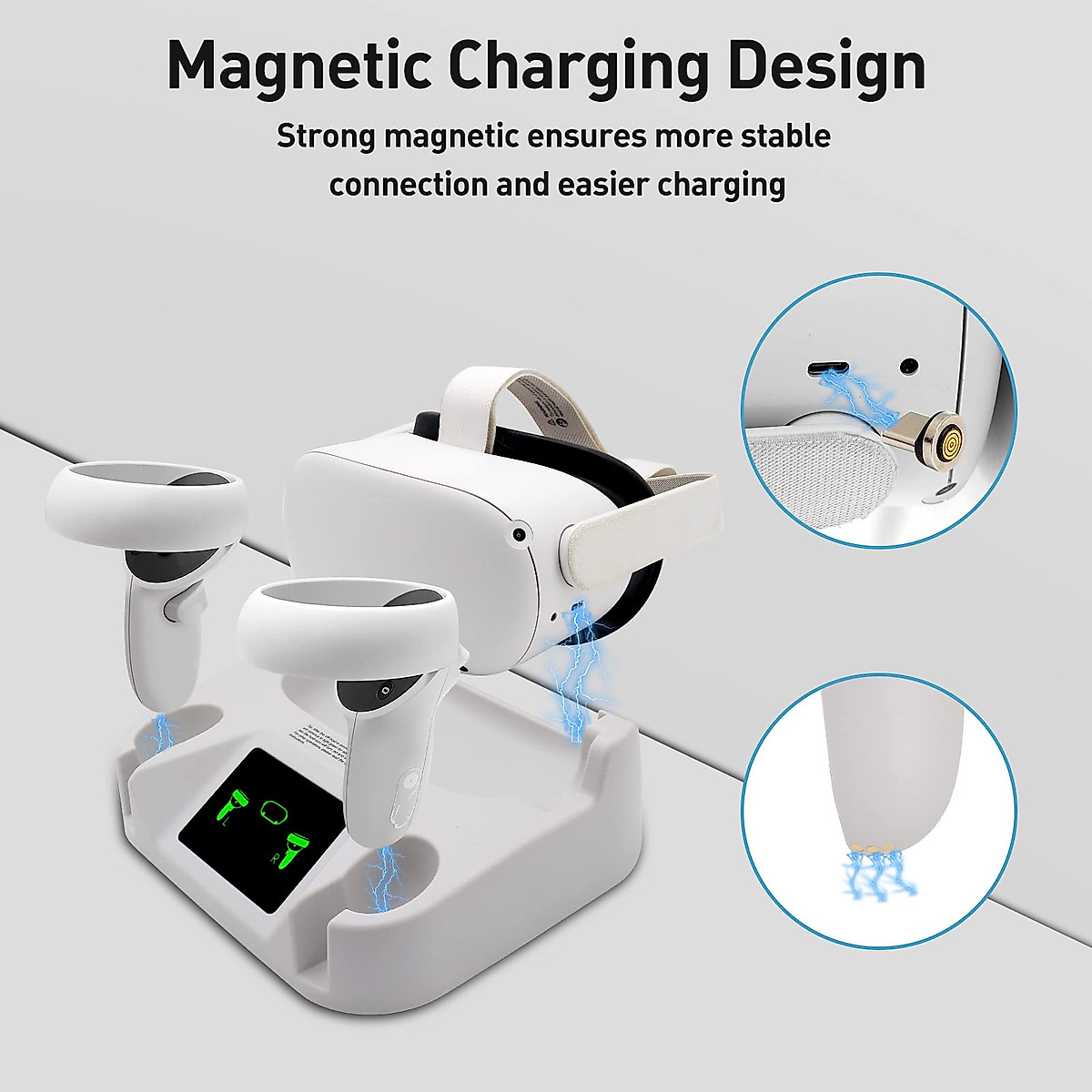 VR Charging Station for Oculus Quest 2/Meta Quest 2,Ysokk Magnetic Charging Dock with 2 Rechargeable Batteries/USB-C Charger and Cable