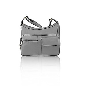 Roma Leathers Gun Concealment Shoulder Purse with Organizer - Cowhide Leather, Adjustable Strap - Gray
