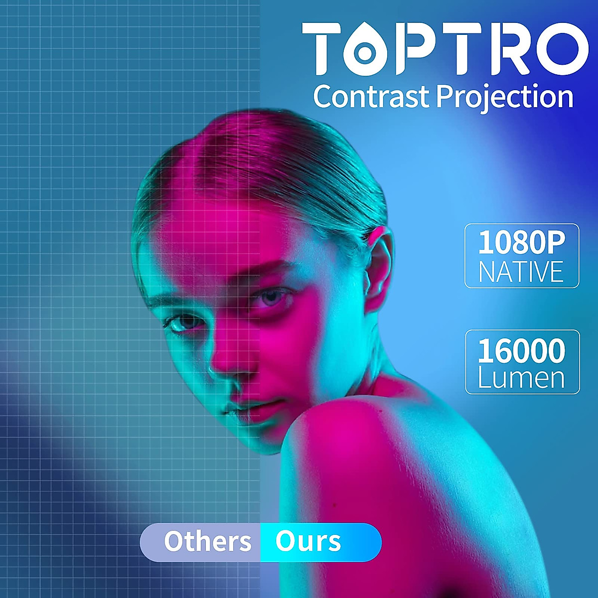 4K Projector with WiFi and Bluetooth, TOPTRO 2023 Upgraded X3 Native 1080P Projector 4K Support, 16000 Lumen, 4P/4D Keystone, 300" Display, 50% Zoom, Outdoor Projector for iOS/Android/ TV Stick/PS5