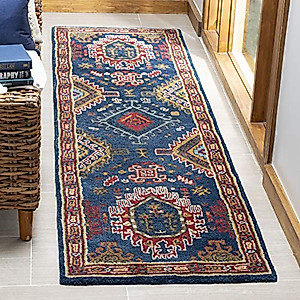 SAFAVIEH Heritage Collection Runner Rug - 2'3" x 12', Navy & Red, Handmade Traditional Oriental Wool, Ideal for High Traffic Areas in Living Room, Bedroom (HG426N)