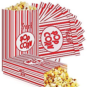 Paper Popcorn Bags Flat Bottom Popcorn Bags 2 oz Disposable Film Popcorn Bags Individual Servings Oil Resistant Leak Proof Popcorn Container Vintage Retro Red and White Popcorn Sleeves(200)