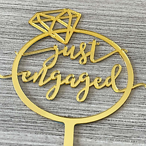 JIEEIN Mirror Gold Just Engaged Cake Topper, We're Engaged Cake Pick Engagement Party Decorations, Bridal Engagement Wedding Cupcake Decoration Party Supplies