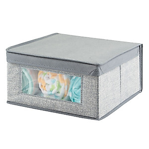 mDesign Fabric Baby Nursery Storage Organizer Chest with Window/Lid - Soft and Sturdy Toy Box for Doll Clothes, Animal, Dress Up Wardrobe, Accessories, Lido Collection, 8 Pack, Gray