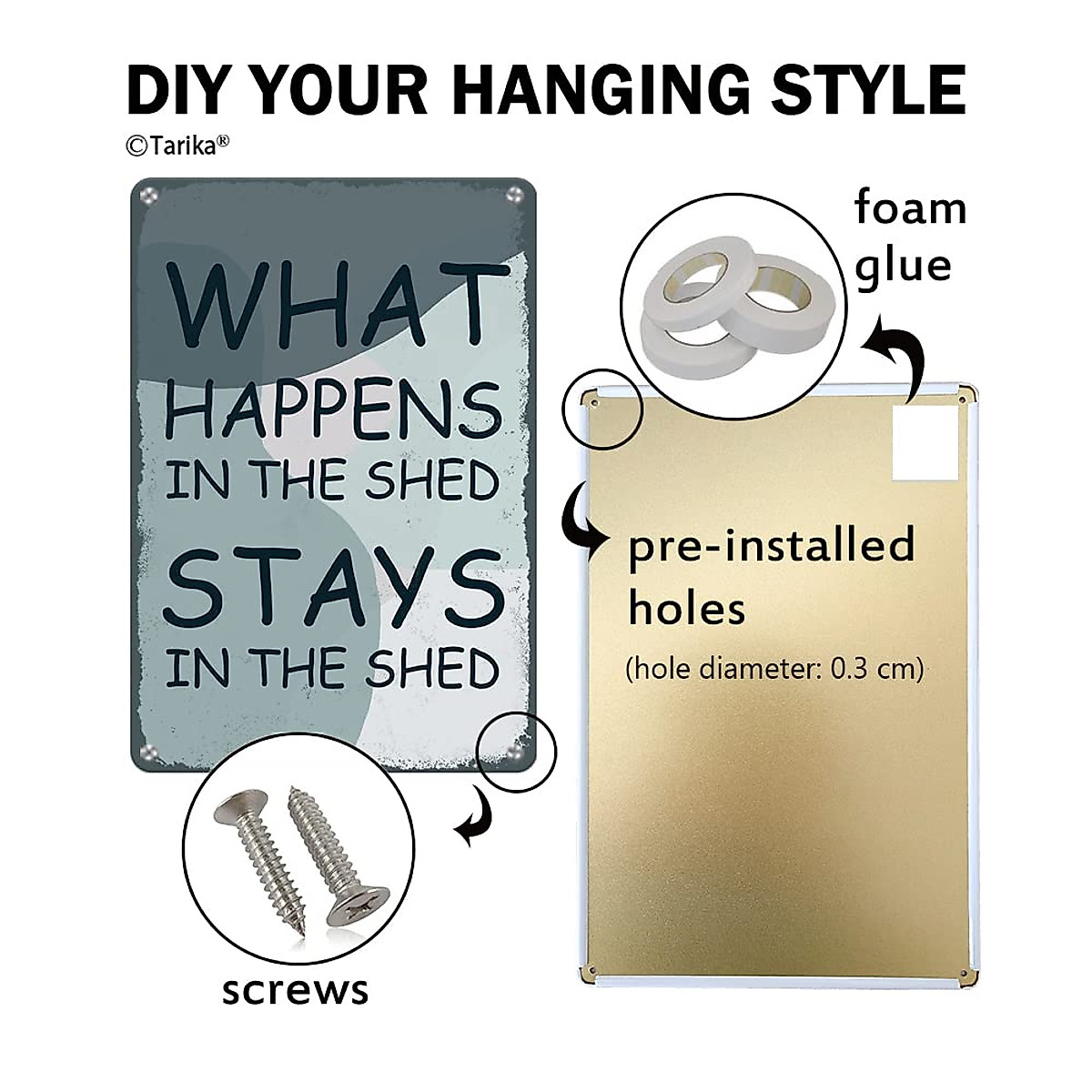 What Happens in The Shed Stays in The Shed 8X12 Inch Retro Look Tin Decoration Painting Sign for Home Kitchen Bathroom Farm Garden Garage Inspirational Quotes Wall Decor