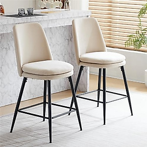 DRAGON GATE 26'' Counter Height Bar Stools Set of 2, Modern Upholstered Counter Stools with Seat Cushion & Metal Legs for Dining Room Kitchen Counter Island, Home Bar (Beige)