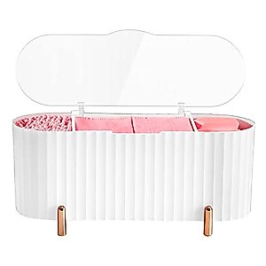 CGBE Qtips Holder, 3 Grids Separate Cotton Swabs Dispenser, Cotton Ball Holder with Clear Lid, Cotton Swab Holder Storage Box Bathroom Organizer for Cotton Pads Swabs Rounds Balls -White