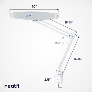 Neatfi XL 2,200 Lumens LED Task Lamp, 24W, 117 Pcs SMD LED, Dimmable, 4 Level Brightness, 3 Light Modes, Desk Light for Home, Office, Workbench (CCT, White)