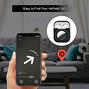 2 in 1 Silicone Protective Skin Cover Compatible with AirPod 1&2 and AirTag, Soft Comprehensive Protective Case with 2 PCS TPU Screen Protector, Anti-Scratch Anti-Fall Anti-Lost(Black)