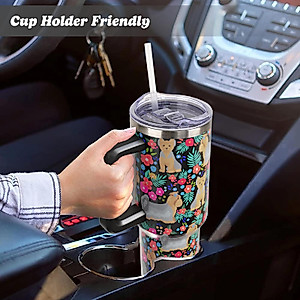 puhnhsv 40 oz Yorkie Tumbler with Handle, Insulated Stainless Dog Tumbler Coffee Travel Mugs Cup Water Bottle Yorkie Lovers Gifts for Women Girls