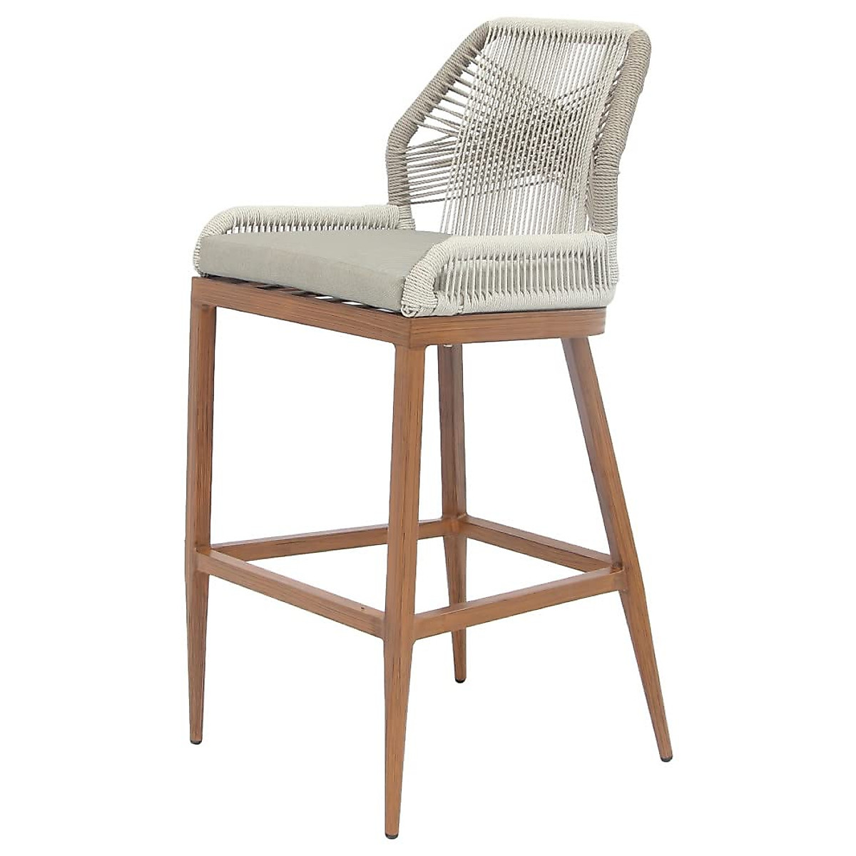 US Furnishing Indoor and Outdoor Waterproof Hand-Crafted Stool, Counter Height Stool Bar High Home Back Dining Chair Comfortable Simple Beautiful (Counter 25), Beige. Brown (7889-cc)