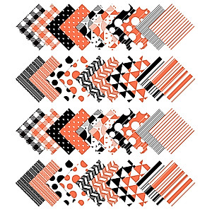 Soimoi Precut 10-inch Geometric Patterns Prints Cotton Fabric Bundle Quilting Squares Charm Pack DIY Patchwork Sewing Craft- Orange & Black