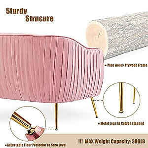 Altrobene Velvet Sofa Couch for Two People, Modern Loveseat for Living Room Bedroom Small Spaces, Blush Pink