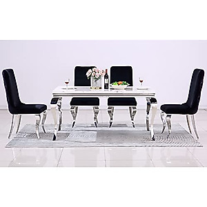 AZhome Dining Chairs, Black Velvet Upholstered Dining Room Chairs in Buttons Tufted Backrest, High Back Heavy Duty Dining Chair with Silver Mirrored Stainless Steel Legs, Set of 6