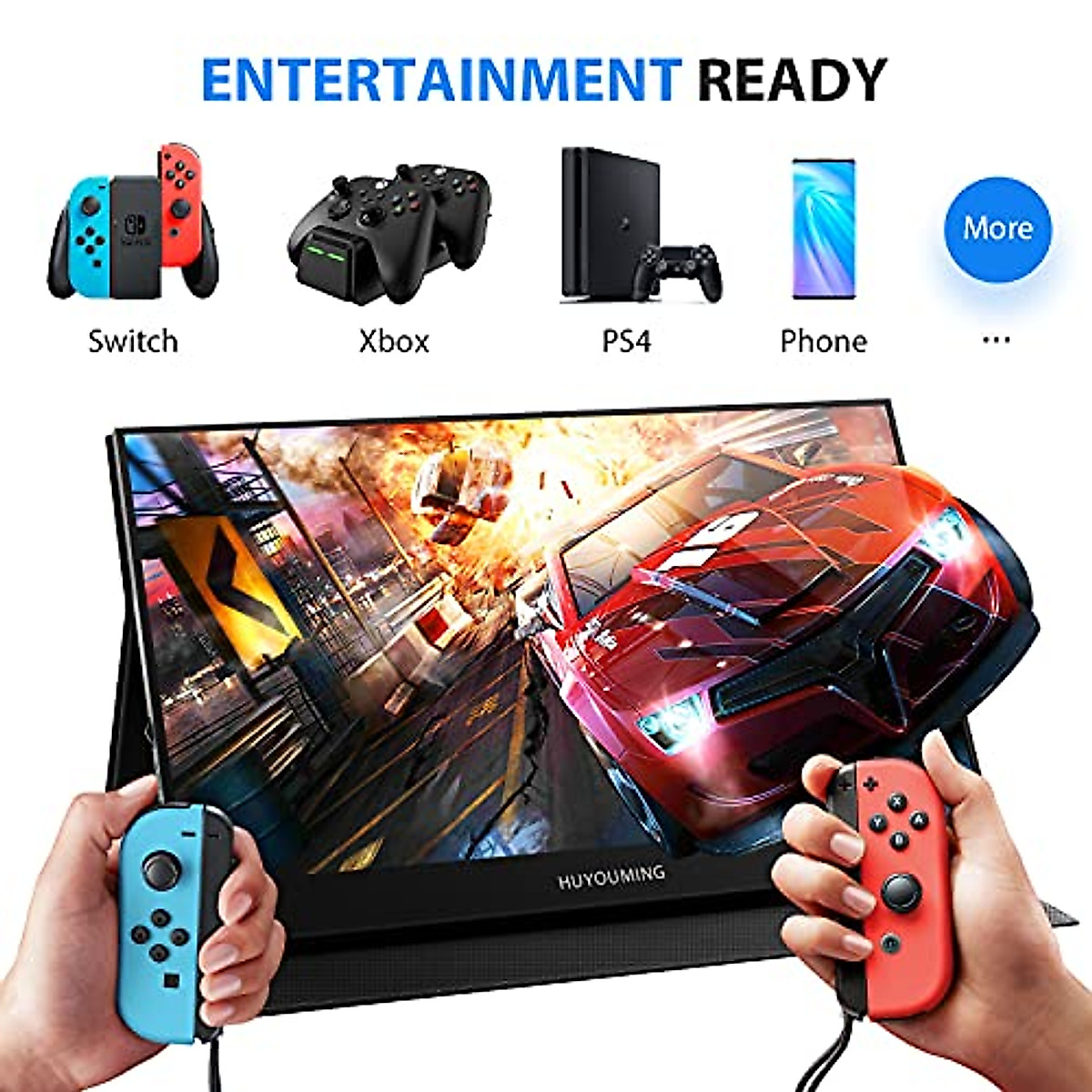 huyouming Portable Monitor - 13.3" 1080P FHD USB-C Laptop Monitor IPS HDMI Gaming Monitor - Narrow Bezel Travel Monitor with Smart Cover, Slim Computer Display External Monitor for Laptop Phone