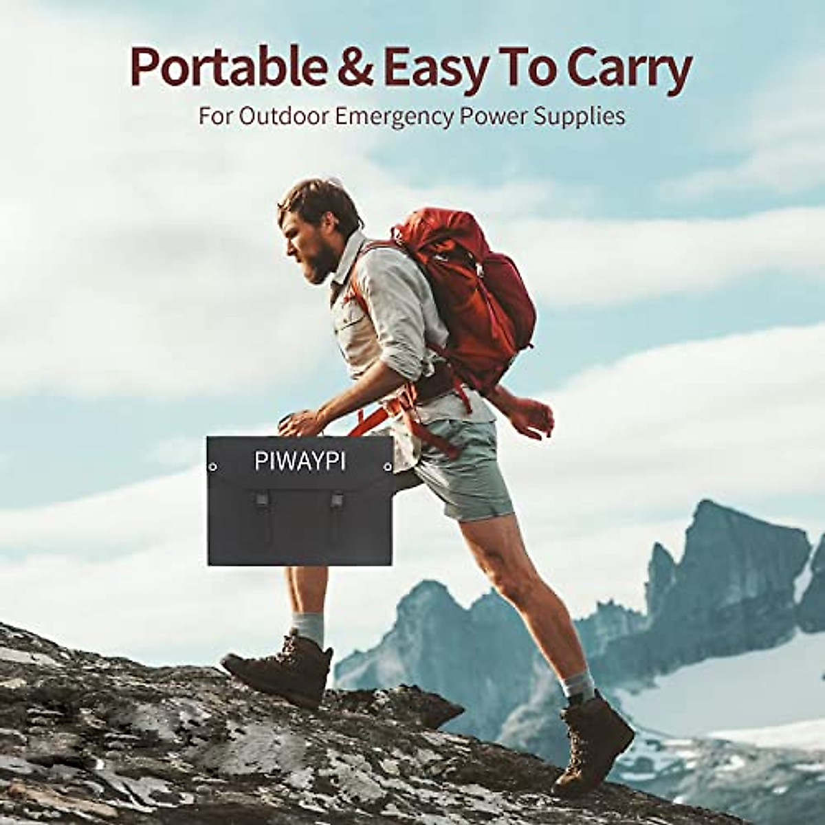 PIWAYPI 100W Portable Solar Panel, Foldable Solar Charger Kit with QC 3.0 USB Ports, 22% High Efficiency, Compatible with Jackery/EF/Anker Power Station for RV, Camping, Blackout