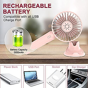 CHOKOVIE Handheld Pocket Fan, Mini Portable Fan 2000mAh Battery Operated Speed Adjustable USB Rechargeable Fan, USB Desk Fan with Base for Kids Girls Women Men Indoor Outdoor Travel (Pink)