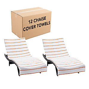Arkwright Las Rayas Chaise Lounge Cover - Case of 12 - Bulk Terry Towel 100% Striped Soft Cotton with Pocket Holder for Beach Pool Outdoor Chair, 30 x 85 in, Orange