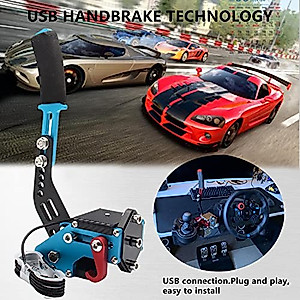 YESHMA 64 Bit USB Handbrake PC Handbrake & Non-Contact Plus Hall Sensor Compatible With G25/27/29/920 T500 T300,Professional Gaming Peripherals using for Racing Games(Blue without Clamp)