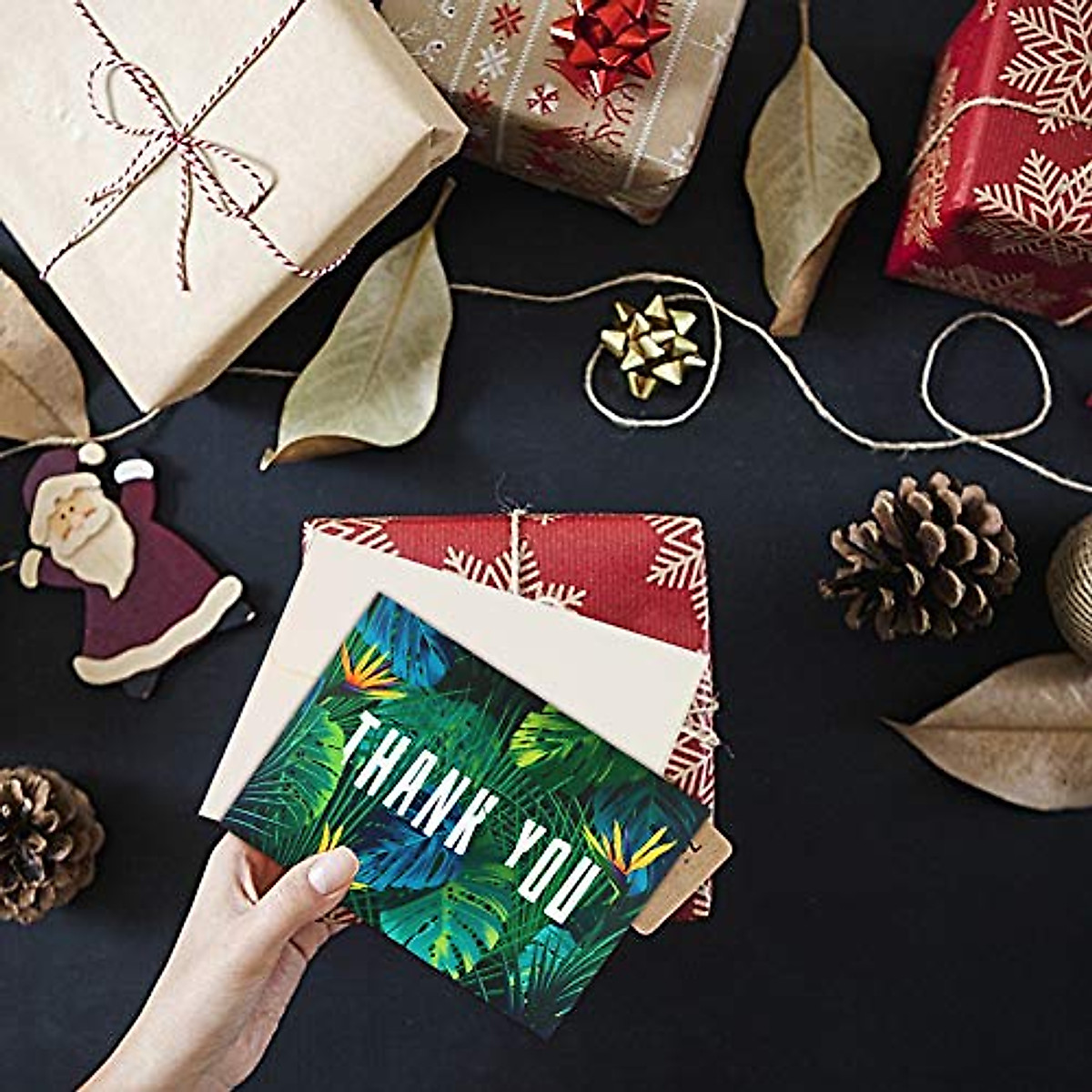 HANSGO Tropical Palm Leaves Thank You Cards, 24 PCAK Thank You Cards with Envelopes Summer Green Leaves Designs Blank Cards Handwritten Style