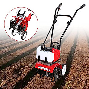 Small Garden Tiller Cultivator, Gas Powered 52cc Rototillers Air-Cooled 2 Stroke Engine Garden Yard Tilling Tool