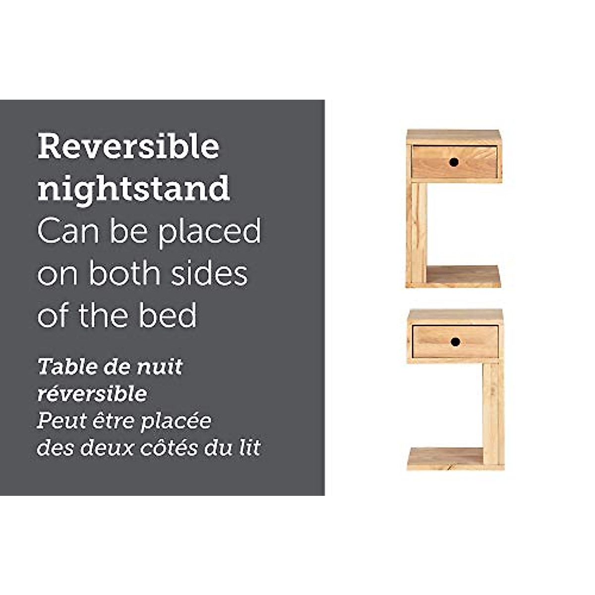 South Shore Furniture Sweedi Solid 1-Drawer Nightstand, Natural Wood, 15.75 in x 12.5 in x 19.75 in