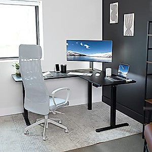VIVO Electric Height Adjustable 63 x 55 inch Corner Stand Up Desk, Black Table Top, Black Frame, L-Shaped Standing Workstation, DESK-E3CTB