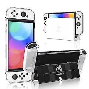 FUNDIARY Dockable Clear Case for Nintendo Switch OLED Model 2021 Skin, Accessories Cover for Switch OLED Console & Joycon - Full Protection by Flip Shell