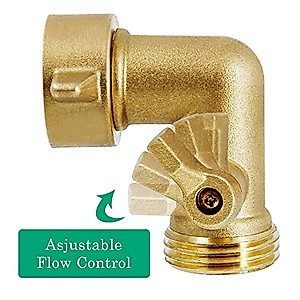 Xiny Tool 90 Degree Garden Hose Adapter with Shut Off Valves, 3/4" Solid Brass Garden Hose Elbow Connector with 2 Extra Pressure Washers (1)