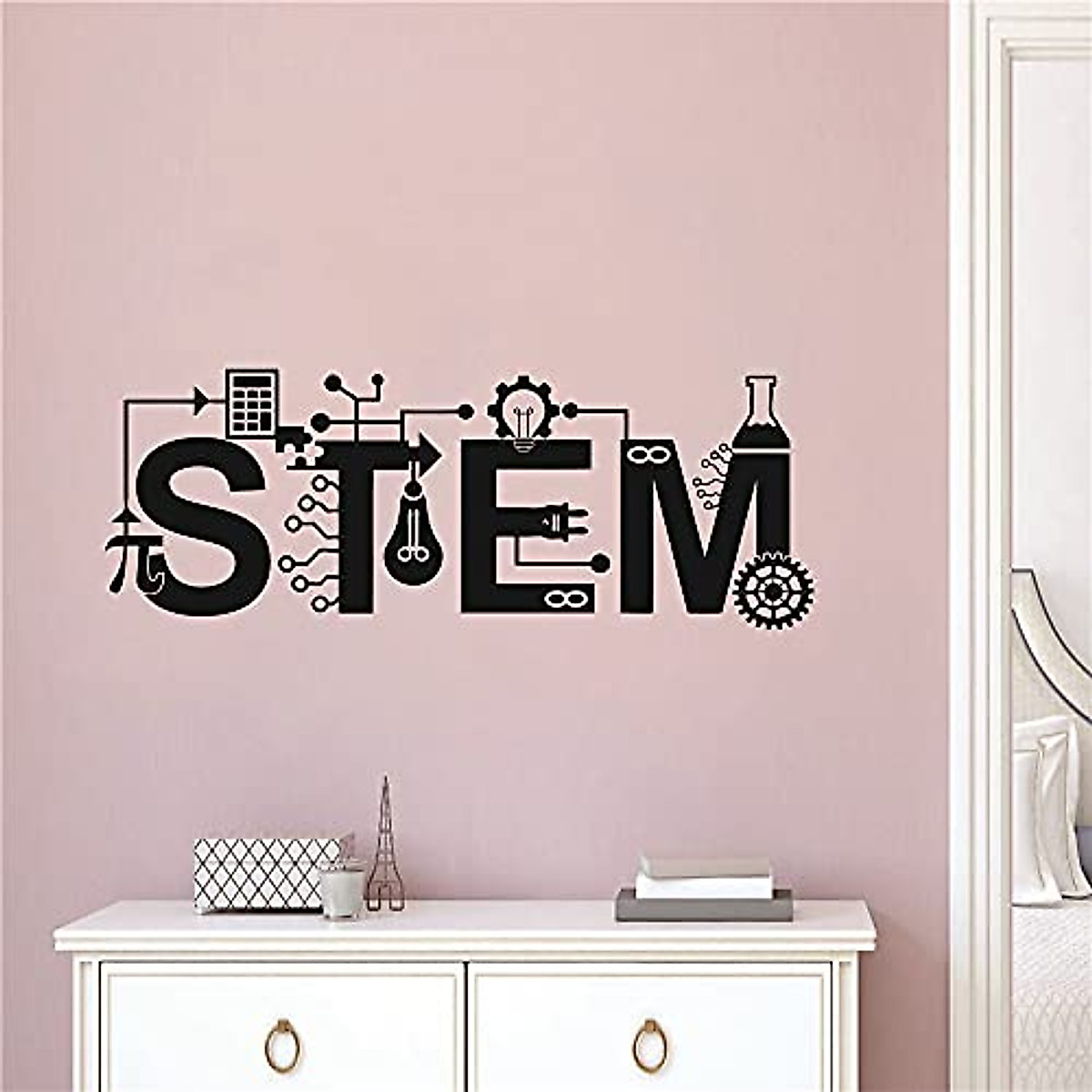 Home Interior Sticker STEM Technology Wall Art Sticker for Classroom Laboratory,Science Math Education Wall Decal School Bedroom Wall Mural TM-70 (Black)