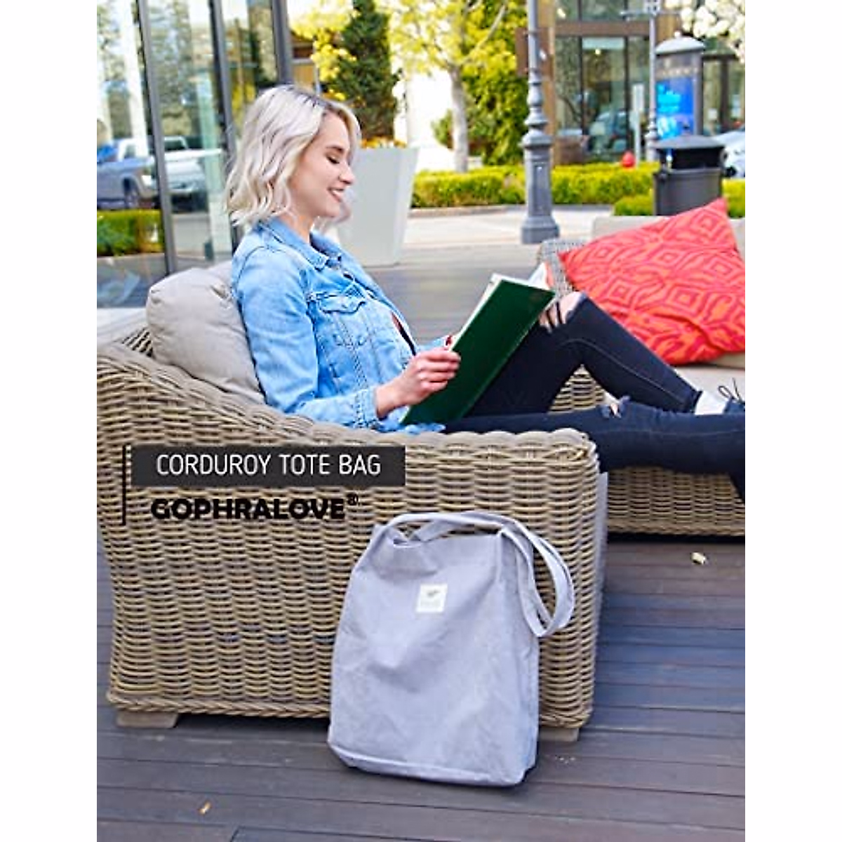 Cloele Corduroy Tote Bag for Women Shoulder Bag with Inner Pocket For Work Beach Lunch Travel And Shopping Grocery (Grey)