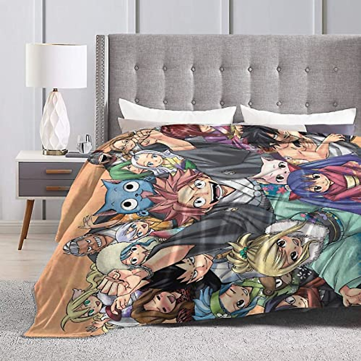 HEVANE Autumn Winter Home Fleece Throw Blanket,Fairy Tail All Characters Coral Plush Travel Blankets Carpet Bedspreads Sofa Cover Bedroom Decor for Couch Dorm Room 50 inchX40 inch
